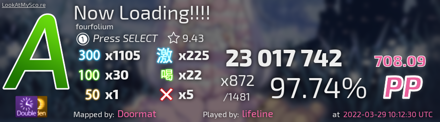 lifeline | fourfolium - Now Loading!!!! [Press SELECT] + HDDT (Doormat, 9.43*) 97.74% 872/1481x ...